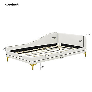 Upholstered Twin Size Daybed with Headboard and Armrest, Wooden Daybed with Sturdy Support Legs for Bedroom, Living Room, Easy Assembly (Beige, Twin)