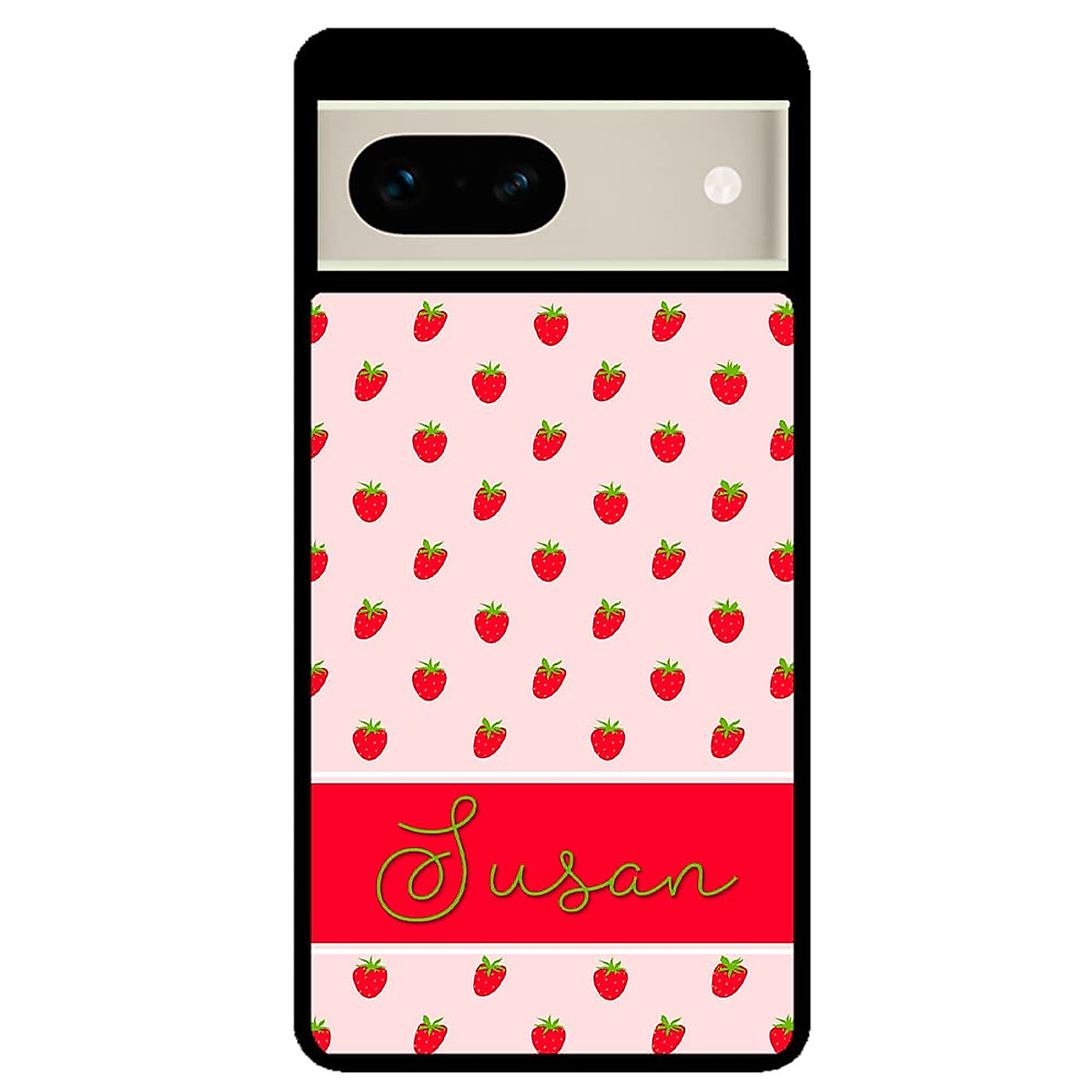 Strawberry Fruit Pattern Personalized Black Rubber Phone Case Compatible With Google Pixel 8 Pro, 8a, 8, 7a, 7, Pixel 7 Pro, 6a, Pixel 6 Pro, 6, 5, 4a 5G, 4a 4G, 4, 4 XL, 3a, 3a XL, 3, 3 XL