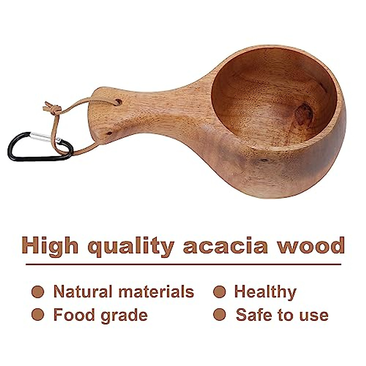 Homepatche Wooden Camping Cup,220ml Nordic Style Lightweight Handmade Wood Camp Mug with Hanging Rope and Carabiner,Portable Traditional Wood Mug Durable for Camping and Bushcraft