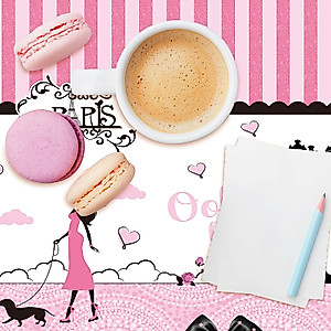 Irenare Paris Theme Tablecloth Paris Princess Theme Party Decorations Day in Paris Plastic Table Covers Table Decoration Ooh La La Pink Table Cloth for Girls Birthday Party Baby Shower (1 Piece)