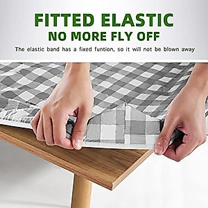 UMINEUX Picnic Table Cover with Bench Covers Fitted Table Clothes for 6 Foot Rectangle Tables Vinyl Flannel Backing with Elastic Edge -for Outdoor/Indoor Party&Dining(30x72 Inch,3-Pieces, Gray Plaid)