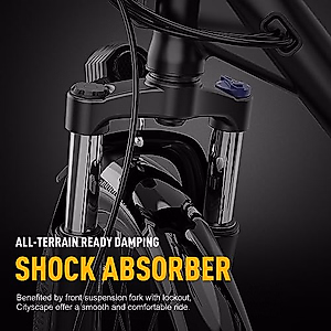 Heybike Cityscape Electric Bike for Adults with 350W Motor Peak 500W, 23mph Max Speed, 26" Electric Commuter Bike with UL Certified 360WH Removable Battery up to 40 Miles,7-Speed and Front Suspension