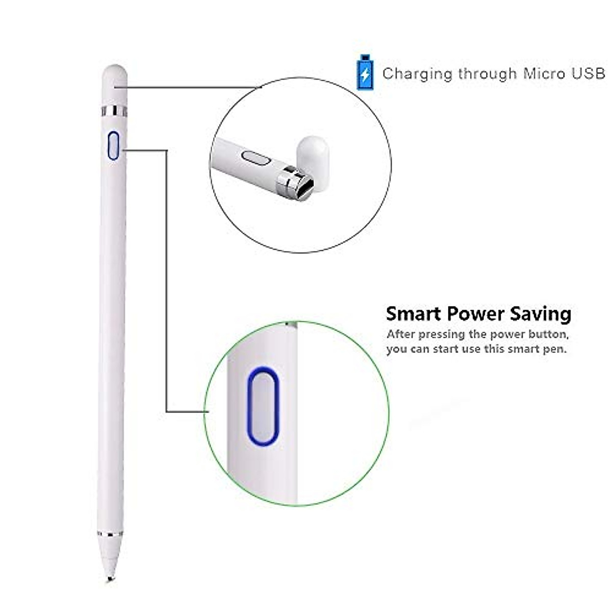 Stylus Pens for Touch Screens, Fine Point Stylist Pen Pencil Compatible with iPhone iPad Other Tablets (White)
