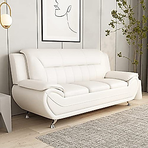 US Pride Furniture Michael Collection Modern Style Faux Leather Couch-Versatile 3 Seater Accent Piece for Living Room, Bedroom or Office-Comfortable Design and Elegant Look, 79" Sofa, Snowy White