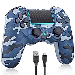 ZOKIKY Wireless Controller for PS4,Remote for Playstation 4/Pro/Slim/,with Double Shock/Audio/Six-axis Motion Sensor（Camouflage Blue）