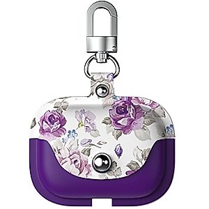 wenew Leather Case for Airpods Pro 2019, Glitter Sequin Sparkle Crystal Cute PU Protection Case Shockproof Drop Proof Protector Pouch Skin Metal Clasp Keychain (Purple)