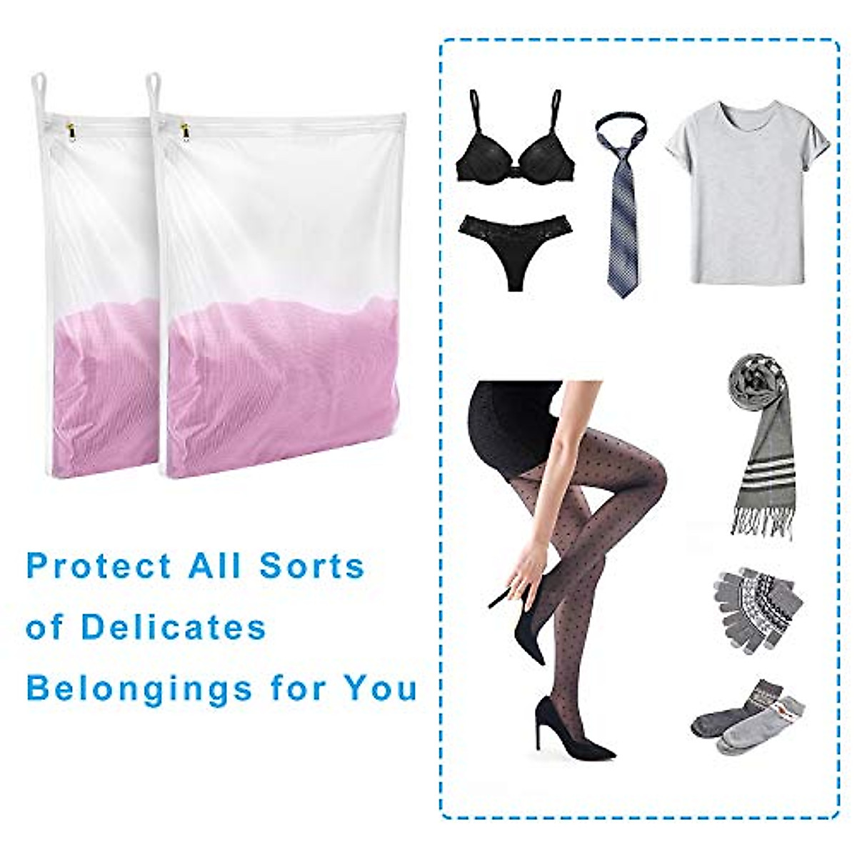 GOGOODA Delicates Laundry Bags, Fine Mesh Wash Bag for Lingerie, Underwear, Bra, Silk, Socks with Hanging Loop