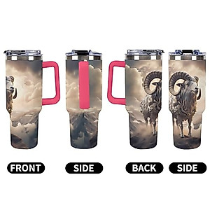 Aries 40 Oz Car Cup Stainless Steel Travel Mug Leak-Proof Insulated Tumbler with Handle Light Rose Red-style