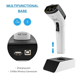 NETUM Fashionable Bluetooth Wireless 1D Barcode Scanner, Hands Free CCD Barcode Reader with Stand and Built-in Memory, Works with MAC OS, Windows, iOS, Android -DS5000