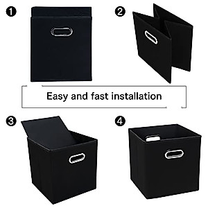 SEVENDOME Black Fabric Storage Bins，13 Inch Cube Organizer Bins,Fabric Organizer Bins Foldable Storage Bins Basket with Dual Handles and Storage Box，Set of 3,Black