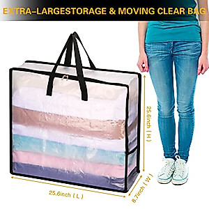 Fixwal 6 Pack Extra-Large Clear Storage Bags for Christmas Decoration, Moving Supplies, Wreath Storage Container, Clothes Storage Bags with Backpack Straps Strong Handles and Zippers