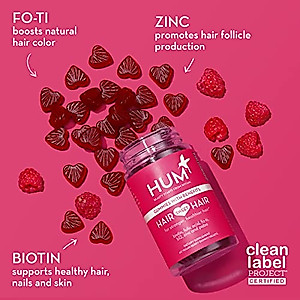 HUM Hair Sweet Hair - Hair Growth Supplement & Biotin Gummies to Combat Hair Loss & Thinning - Fo Ti, Folic Acid, Zinc, Vitamin B12 & PABA to Support Healthy Hair, Skin and Nails (60 Vegan Gummies)