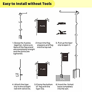 Garden Flag Holder Stand, 50"H Garden Flag Pole for Outside Lawn, Solid Anti-rust Yard Flag Holder with Clip and Stoppers, Heavy Duty Flag Stand Fit 12x18 American Fall Small Garden Flags (1 Pack)