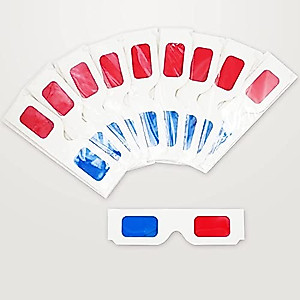 LYMGS 10 Pairs 3D Paper Glasses, Red and Cyan Lens in White Frame Anaglyph Cardboard for Movies - Folded in Protective Sleeve
