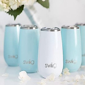 Swig Life 6oz Triple Insulated Stainless Steel Stemless Champagne Flute with Lid, Double Wall, Vacuum Insulated Champagne Tumbler Glass (Diamond White)