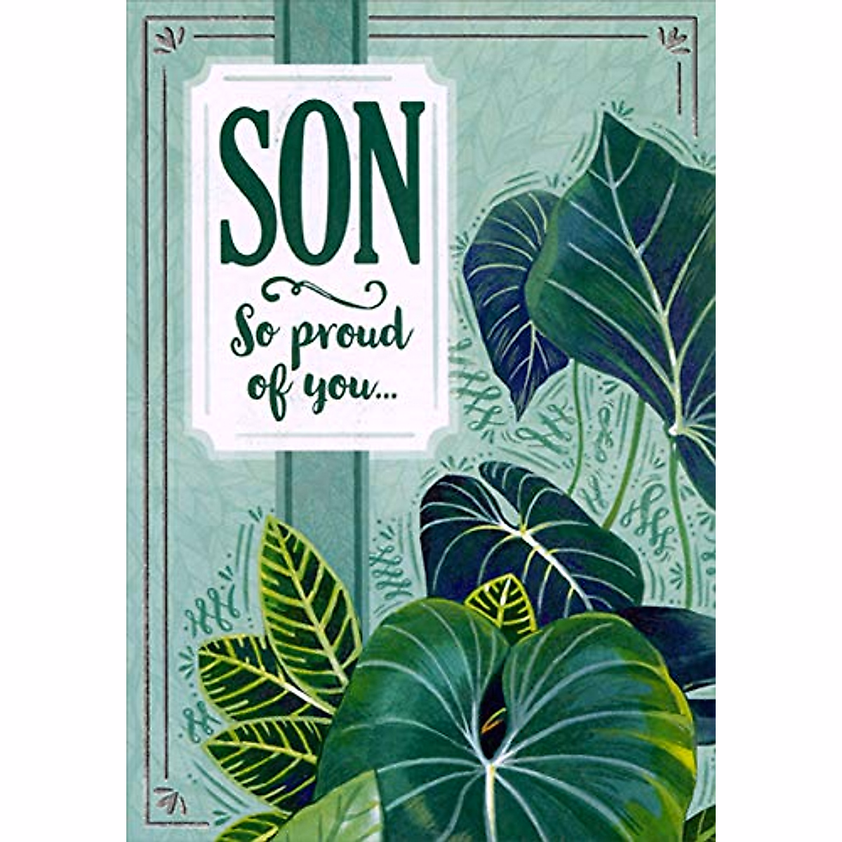 Designer Greetings Large Green Leaves and Thin Silver Foil Frame Birthday Card for Son