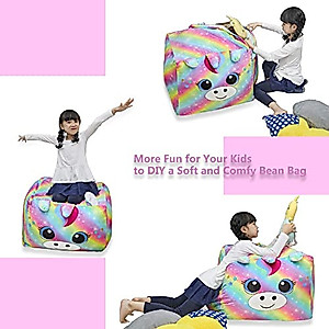 MHJY Bean Bag Cover Stuffed Animals Storage Unicorn Beanbag Chair Cover for Kids Toys Storage Bag Toy Organizer Cover (No Beans)