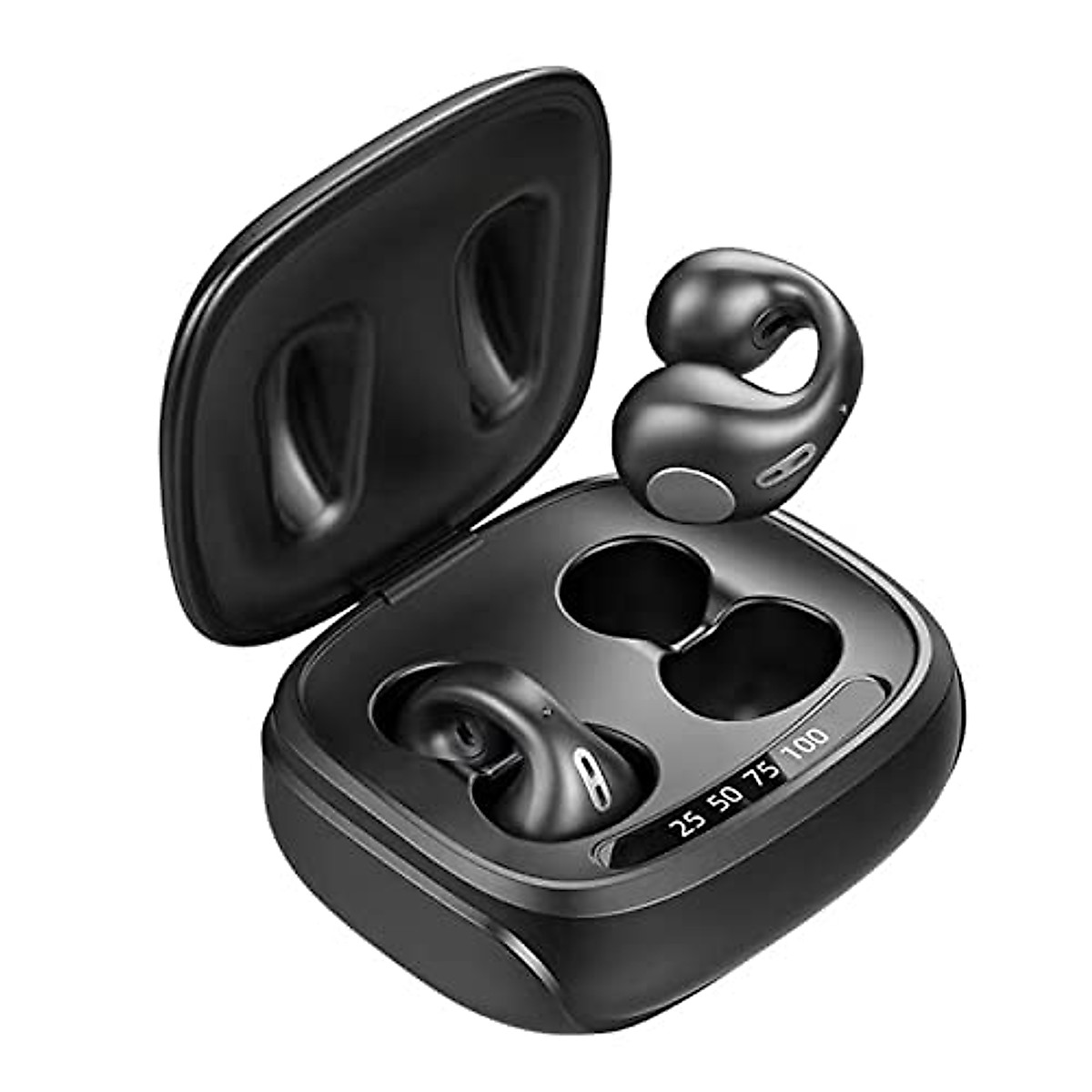 Ear Clips Ear Buds Bone Conduction Earbuds for Small Ear Canals, Open Ear Earbuds Bluetooth with Earhooks Sport Clip on Headphones Up to 24 Hours Playtime Waterproof Outer Headphones Black