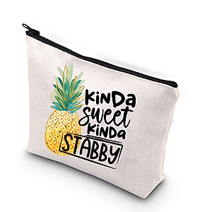 WCGXKO Kinda Gift Kinda Sweet Kinda Stabby Pineapple Zipper Pouch Makeup Bag (KINDA STABBY)