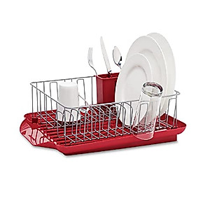 Farberware 3-Piece Dish Rack Set, Red