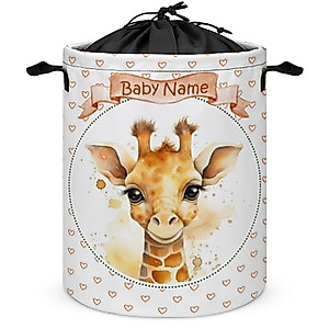 Giraffe Personalized Baby Laundry Basket Custom Name Nursery Hamper Collapsible Kids Laundry Hamper with Handles Durable Oxford Cloth Organizer for Clothes Storage Baby Gift Baskets