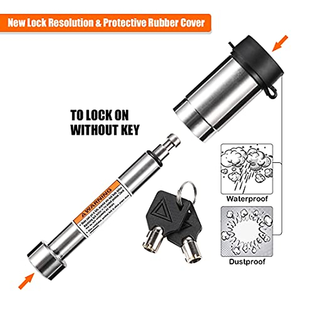 CZC AUTO Hitch Receiver Pin Lock Stainless 5/8 Inch Trailer Receiver Lock for Class III IV 2 2-1/2 Inch Receiver, Fits Hitch Bike Rack Tray Ball Tow Rope for Trailer Truck Car Boat (1 Pack, Silver)