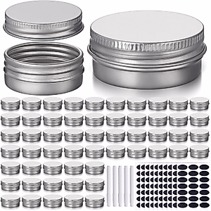 Zubebe 200 Pack Metal Tins Aluminum Containers with Lids Screw Top Round Tin Cans for Cosmetic Lip Balm DIY Salves Candles Wax with 5 Markers 10 Sheets Label Stickers (0.5 oz, Silver)
