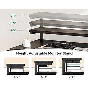 KKL 40 inch Small Computer Desk with Adjustable Monitor Stand, Home Office Desk & Workstation with Storage Shelves, Reversible Work Writing Study Table for Bedroom, Black