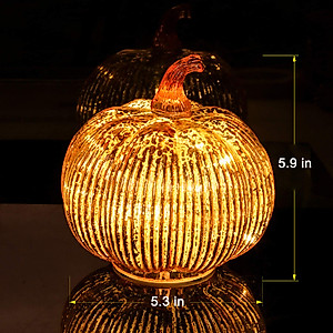 hvfun Mercury Glass Light up Pumpkin with Timer- Fall Decoration for Home-Lamps for Festive Decoration-Halloween Decorations (Gold)
