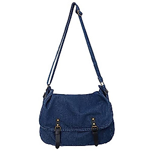 JQWYGB Denim Purses and Handbags for Women - Casual Denim Tote Bag Blue Jean Purse Denim Shoulder Crossbody Bag (Dark Blue)