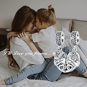 QeenseKc Mother Daughter Matching Heart Pendant Bead Charm for Pandora Bracelet Christmas Gift (Aut-164_MotherDa)
