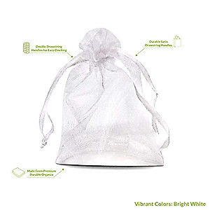 Organza Bags - 50 Pack 5x7 Inch Small Sheer Drawstring Pouches, Mini White Sachet Mesh Cloth Bags in Bulk for Business, Party Favor Gifts, Jewelry, Soap, Lip Gloss, Weddings, Candy, Treats