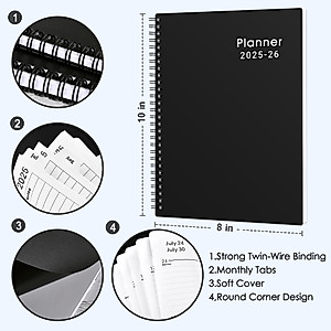 Planner 2023-2024 - Weekly and Monthly Planner, July 2023 - June 2024, 8'' x 10'', 2023-2024 Academic Planner with Monthly Tabs, Twin-Wire Binding, Thick Paper, Flexible Cover - Classic Black
