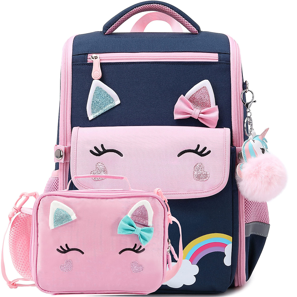 AO ALI VICTORY Unicorn Backpack for Girls with Lunch Box Set Kawaii Kids Toddler Bookbags Cute Kindergarten Preschool Elementary School Bag (Large, Pink Set-3 PCS)