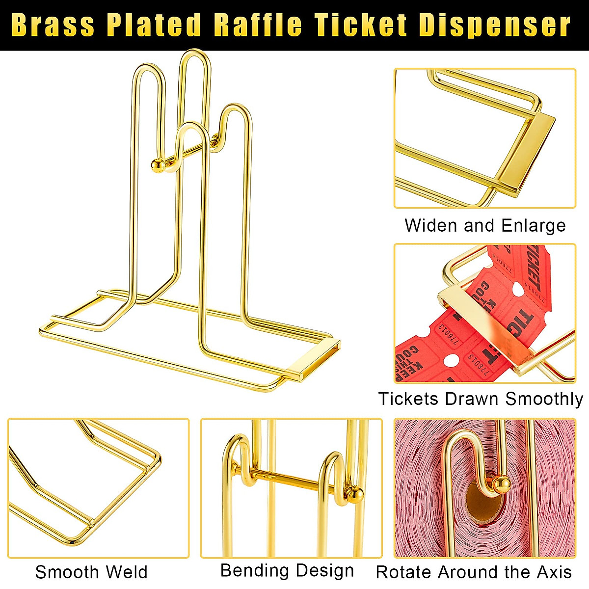 3 Pieces Raffle Ticket Dispenser Brass Ticket Roll Dispenser Raffle Drum for Single Double Roll, Lotteries, Sweepstakes, Charity Auctions, Trade Shows