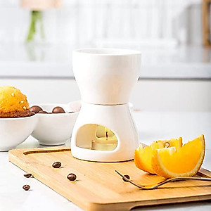 Tebery Fondue Set with 4 Color Forks, Premium Tea Light Porcelain Melting Pot for Cheese, Chocolate and Tapas - White