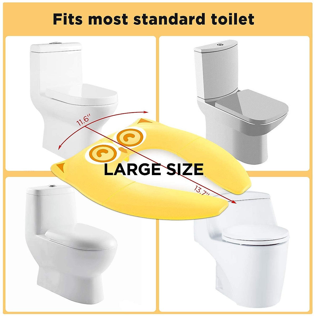 Gimars Upgrade Non-Slip Easily Removed Foldable Travel Potty Seat for Toddlers & Kids, 6 Large Non-slip Silicone Pad, Home Reusable Portable Toilet Seat Cover Fits Most Toilets, Free Carry Bag