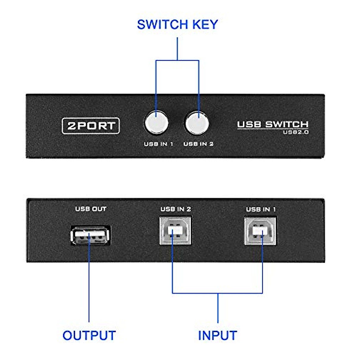 EEEKit Bundle for Printer Switch,2 Port USB 2.0 Manual Printer Scanner Sharing Switch Hub 2 PC to 1 Splitter Adapter,2 Pack USB A to B Printer Cable