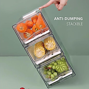 bealy 2 pack Refrigerator Organizing Bins with Drain Board Stackable Refrigerator Organizer Bins, Reusable Food Storage Containers, Fridge Drawer Organizer,Kitchen,Produce,Fruit,Vegetable