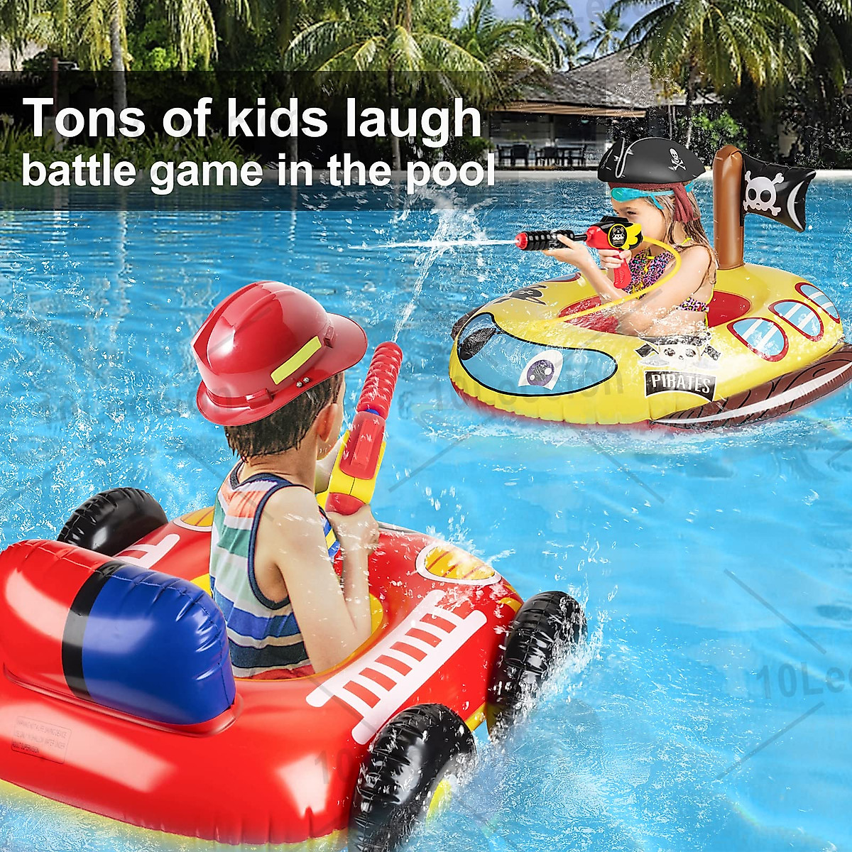 Kids Pool Floats with Water Gun, Pool Toys for Kids Ages 4-8, Fire Truck Toddler Floats for Pool, Pool Inflatables for Boys Girls and Children