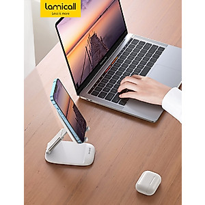 Lamicall Stand Phone Accessories, Desk - White Office Cell Holder, Desktop, Office Desk Accessories, for iPhone 16 15 14 13 12, Decor, Phone