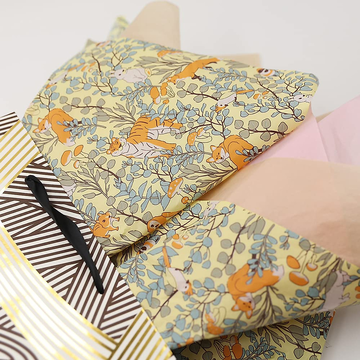 Nature Leaf Forest & Animals Floral Pattern Tissue Gift Wrap Paper 60 Sheets Premium Quality Recyclable Bulk, 26” x 20”, for DIY Art Craft Decoration