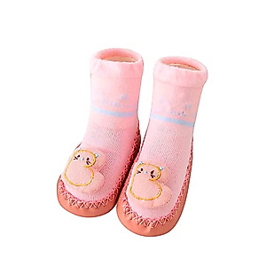 Lykmera Autumn Winter Socks Shoes for Baby Girl Boy Comfortable Toddler Shoes Cartoon Pattern Cotton Socks Shoes (Pink, 0-6 Months)