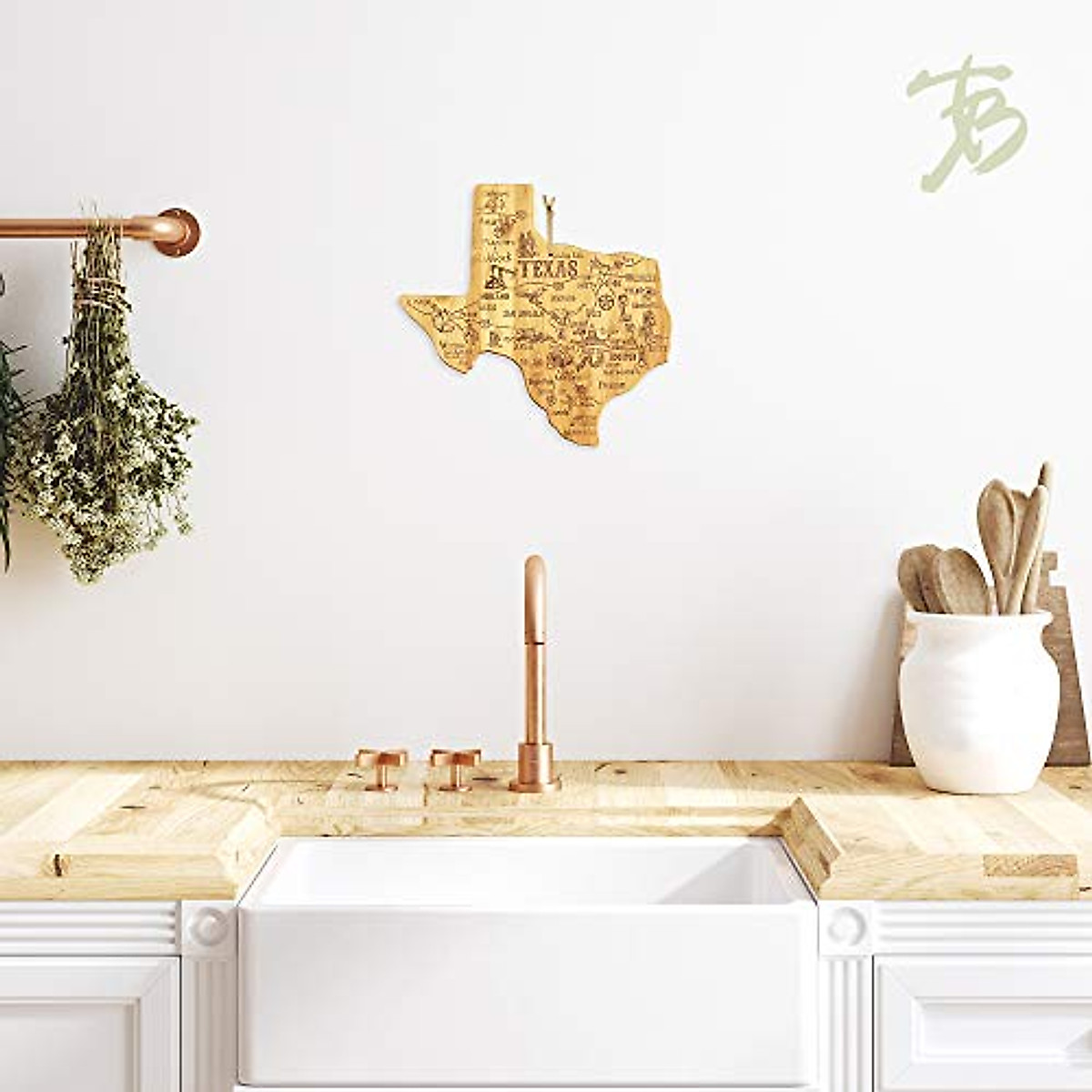 Totally Bamboo Destination Texas State Shaped Serving and Cutting Board, Includes Hang Tie for Wall Display