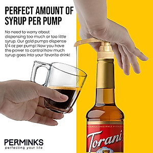 Premium Gold Syrup Pumps Set Of 6 | Fits 750ml Bottles | Ideal For Coffee Syrups, Snow Cones, Flavorings & More | No Clogging, Spilling & Dripping Fixed Angle Pump