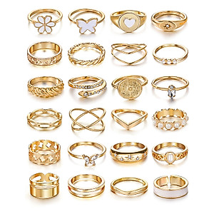 KISS WIFE Gold Knuckle Rings Set for Women, Dainty Simple Trendy Cute Stackable Finger Rings Pack, Perfect for Stacking Layering on Thumb and Knuckle, Mixed Size, Jewelry Gift (Cute)