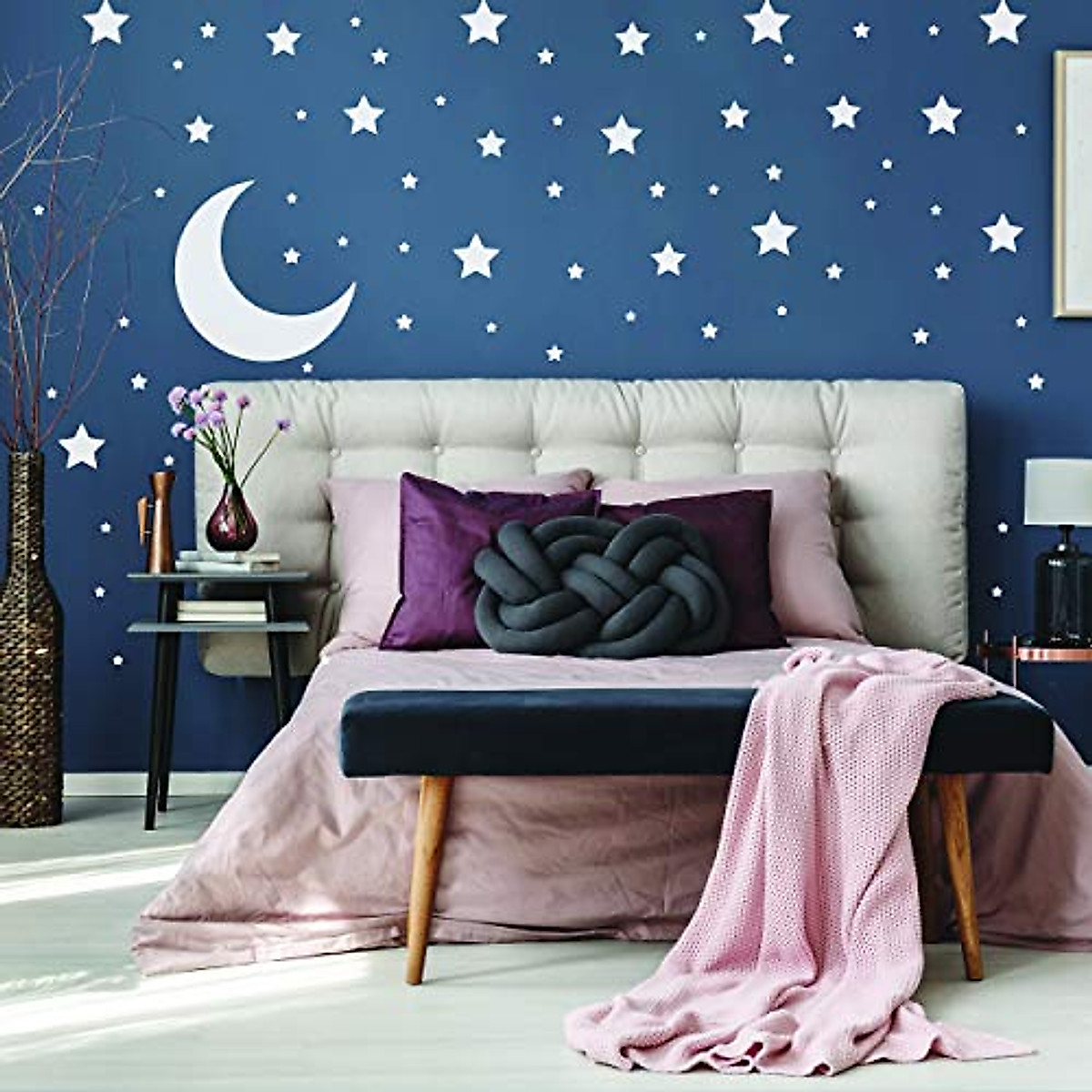 White Stars Stickers - Space Themed Bedroom Constellation Wallpaper Decor Decal - Star Moon Nursery Room Decals for Wall - 220 Stickers