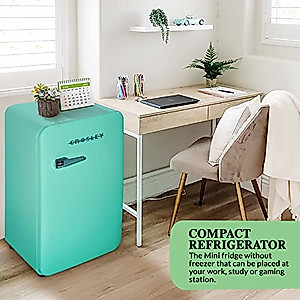 Crosley Retro Mini Fridge 3.2 Cu Ft Mint Green w/o Freezer, Compact Refrigerator for Bedroom, Garage, Office Under Desk, Undercounter, Apartment, School Dorm Fridge, Aesthetic, Small & Cute Appliances