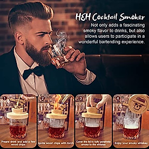 HEH Cocktail Smoker Kit with Torch, Old Fashioned Smoker Kit with 8 Smoking Wood Chips Flavors for Infusing Smoke into Cocktail Whiskey Bourbon, Gift for Father, Husband, Boyfriend(No Butane)