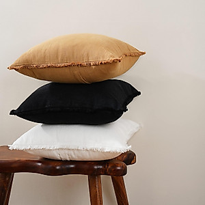 Linen Fringed Throw Pillow Cover - Soft Cozy Boho Cushion Covers with Tassel for Couch Sofa Farmhouse Natural Decor Burlap Pillowcase, Black 18x18 inches